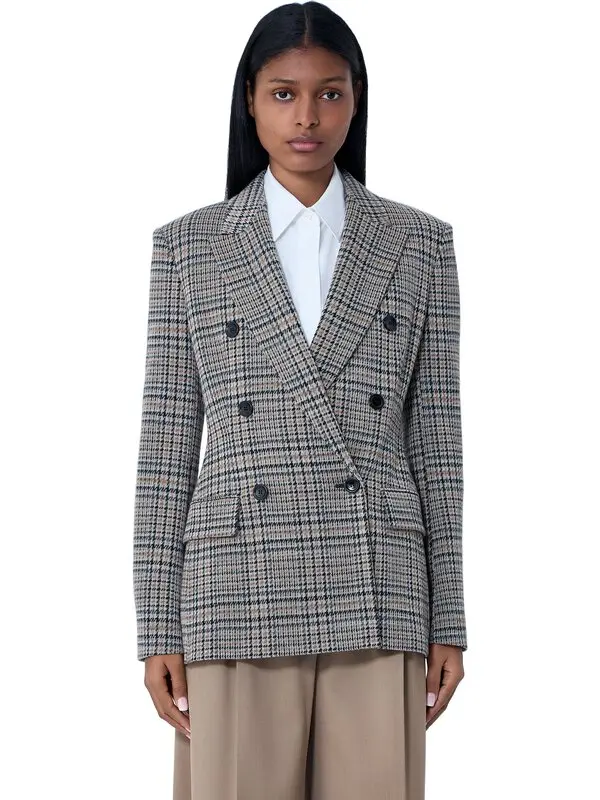 Max Mara Checked Wool Blend Double-breasted Blazer - Gray