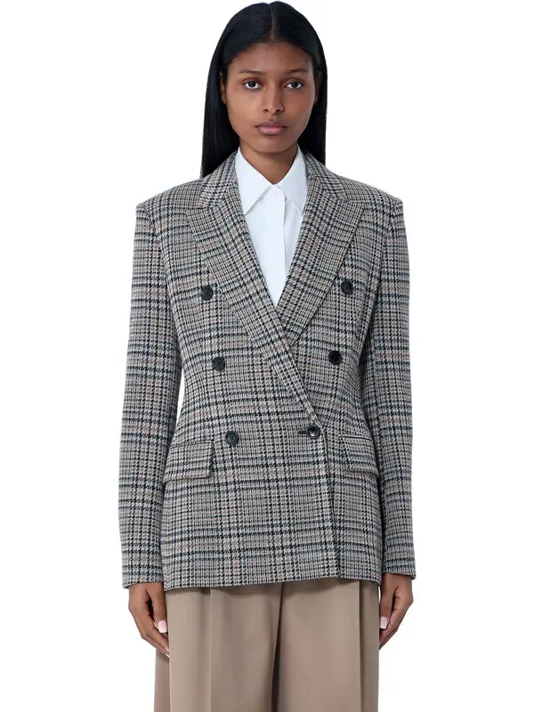 Max Mara Checked Wool Blend Double-breasted Blazer - Gray
