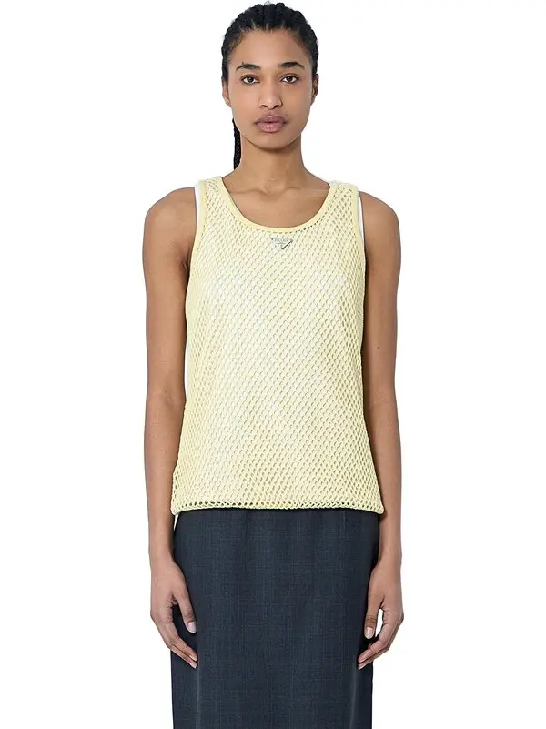 Prada Logo Plaque Open-knit Tank Top - Cream
