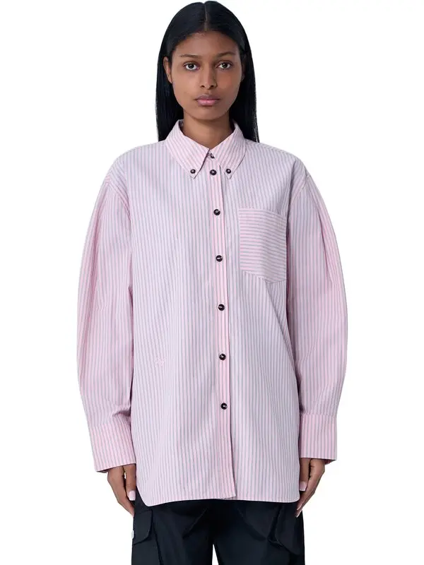 GANNI Striped Cotton Button-down Shirt - Pink