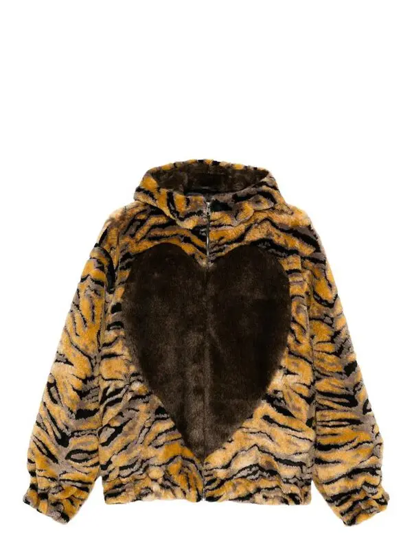 Kenzo Hooded Jacket With Tiger Print And Heart Detail - Brown