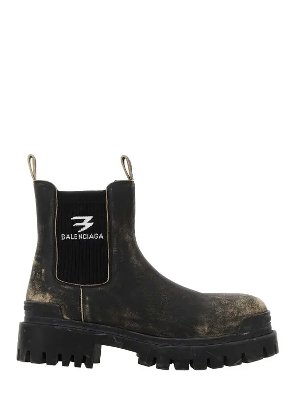 Balenciaga Slate Leather Chelsea Strike Ankle Boots - Black