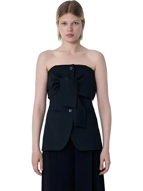 Max Mara Wool Waistcoat With Bow Detail - Black