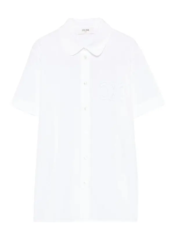 Celine Cotton Shirt With Embroidered Logo Detail - Multicolor