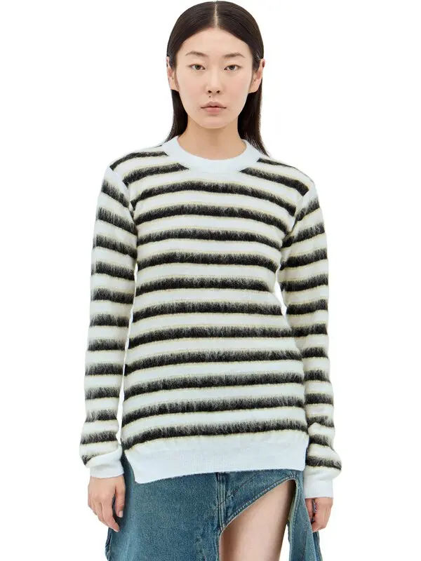 Marni Striped Wool-mohair Crewneck Sweater - White