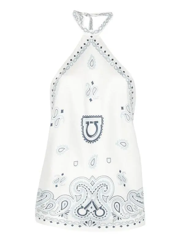 FERRAGAMO Silk Paisley Print Halterneck Top - White
