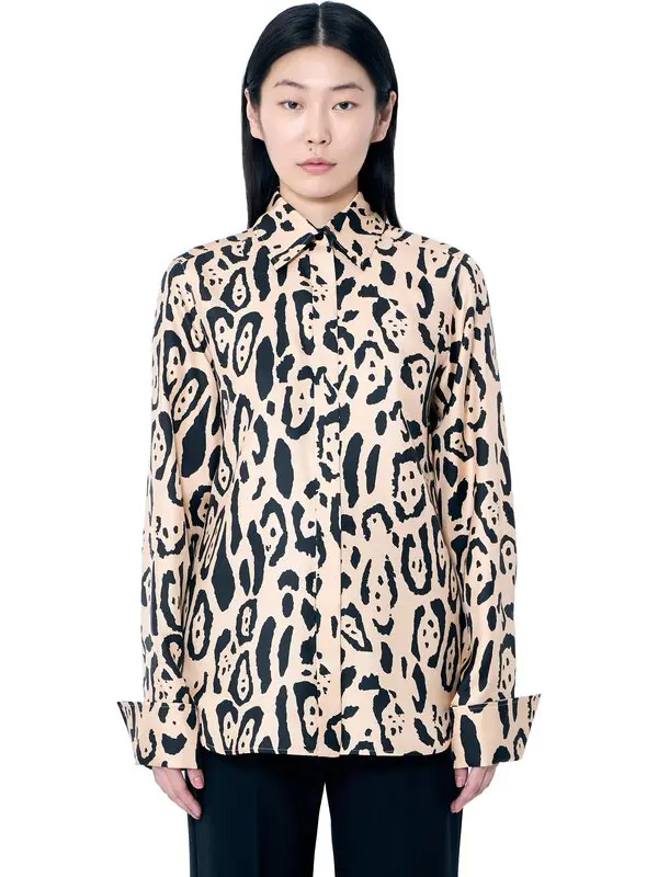 Sportmax Animal Print Silk Twill Shirt - Cream