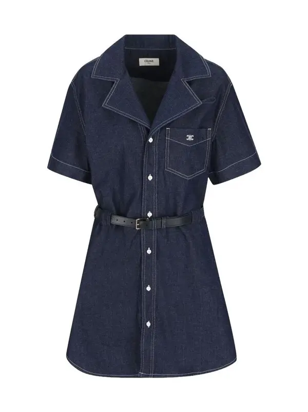 Celine Denim Short Dress With Belt - Multicolor