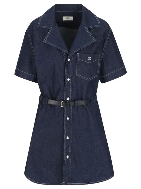 Celine Denim Short Dress With Belt - Multicolor