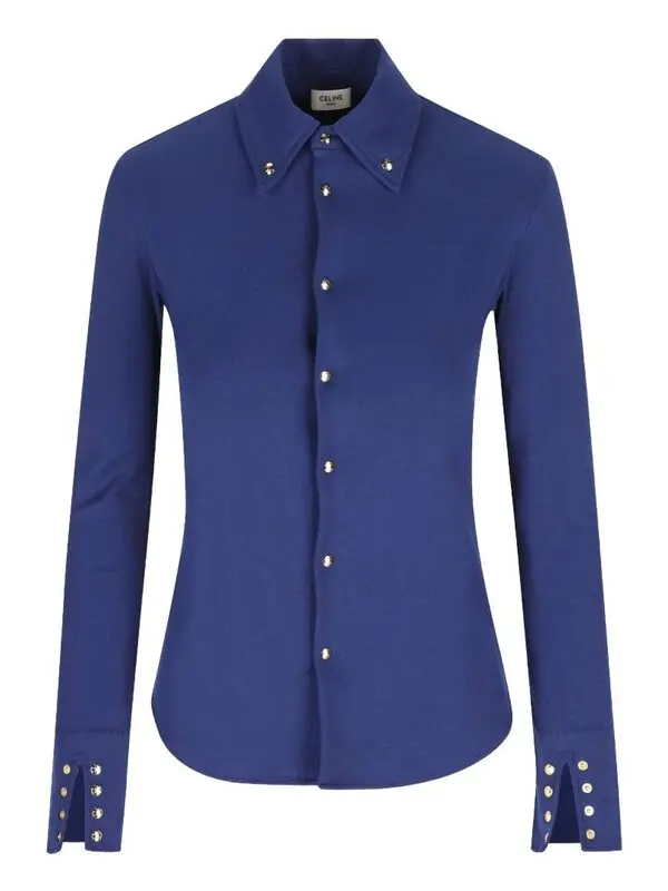 Celine Cotton Shirt With Embellished Collar And Cuffs - Multicolor