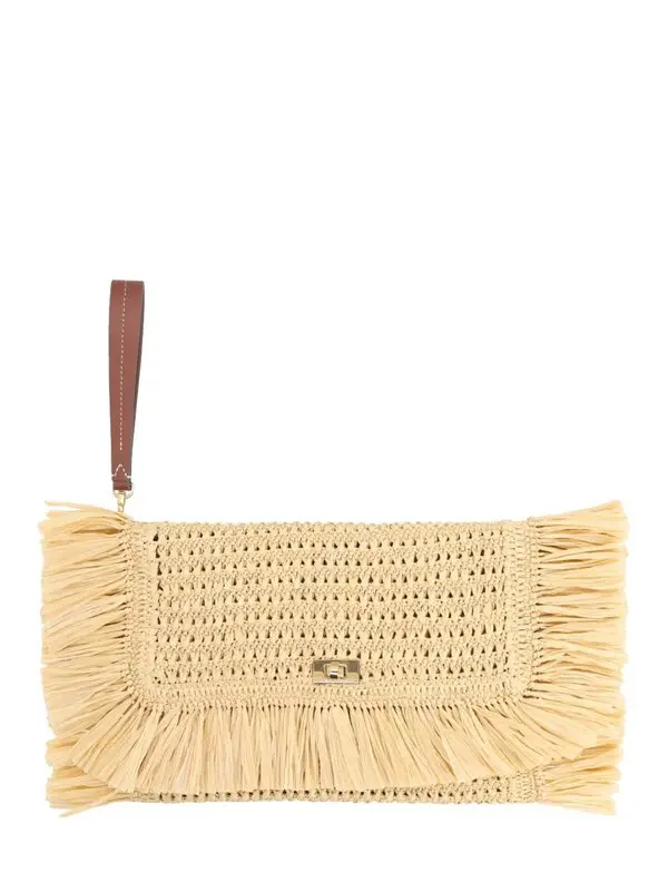 ANYA HINDMARCH Oversize Raffia Clutch Bag - Cream