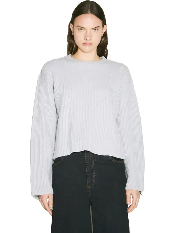 Marni Crewneck Wool Sweater With Logo Stitching - Gray
