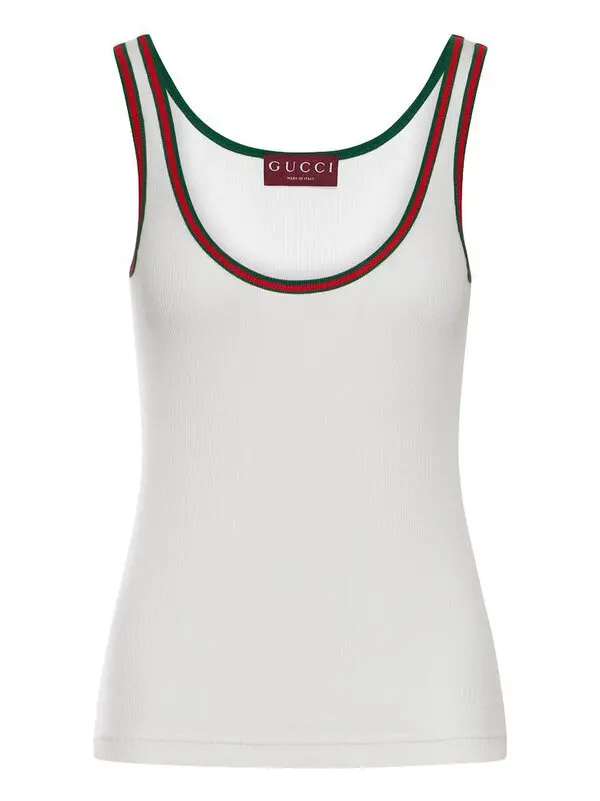 Gucci Ribbed Cotton Tank Top With Web Trim - Multicolor