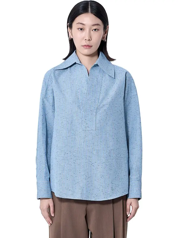 Bottega Veneta Striped Cotton-linen Blend Shirt - Blue