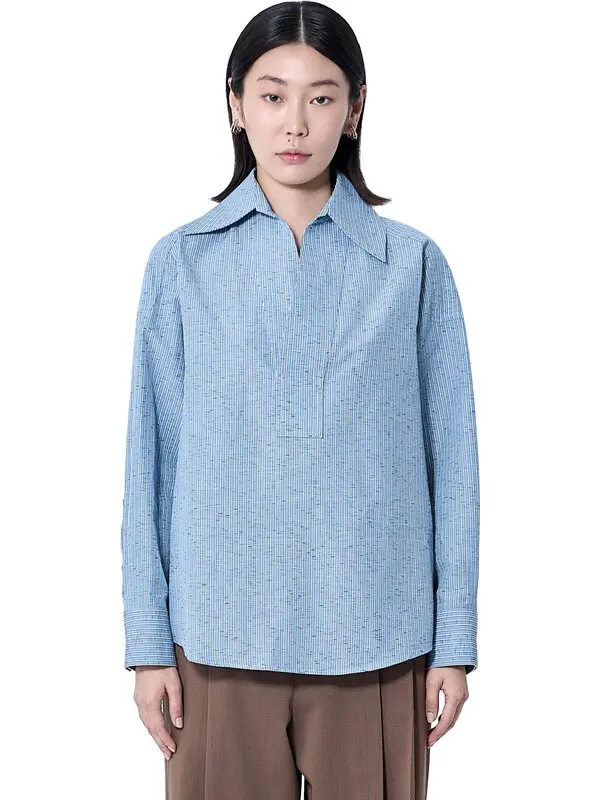 Bottega Veneta Striped Cotton-linen Blend Shirt - Blue