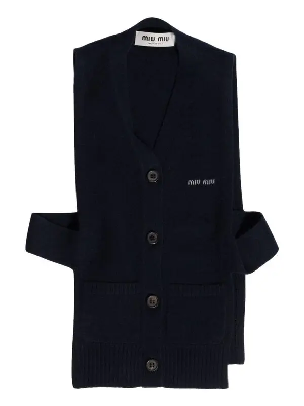 Miu Miu Cashmere V-neck Cardigan With Logo Detail - Multicolor