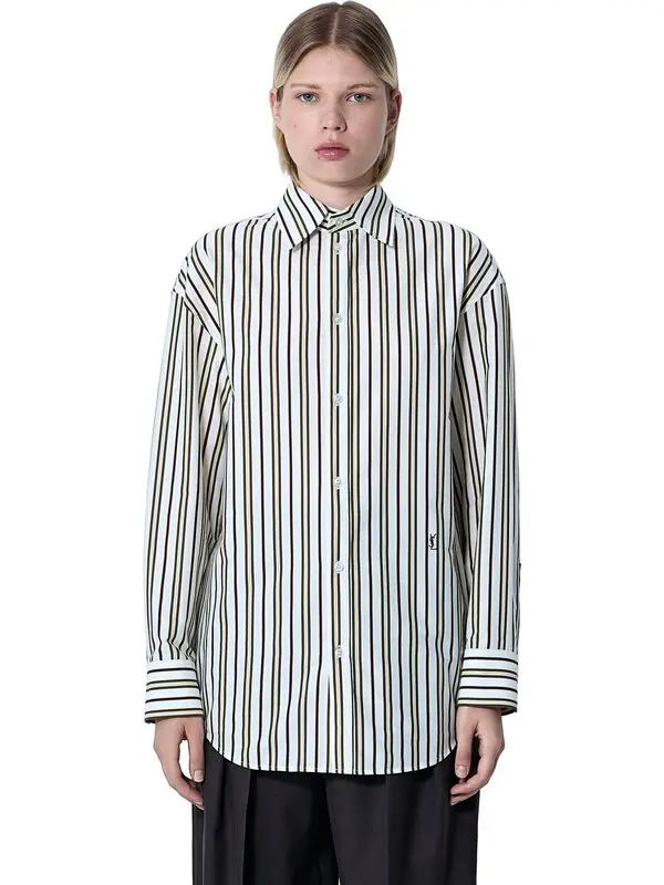 Saint Laurent Striped Button-down Shirt In Cotton - Gray