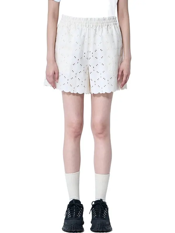 Moncler Logo Patch Cotton Blend Shorts - Cream