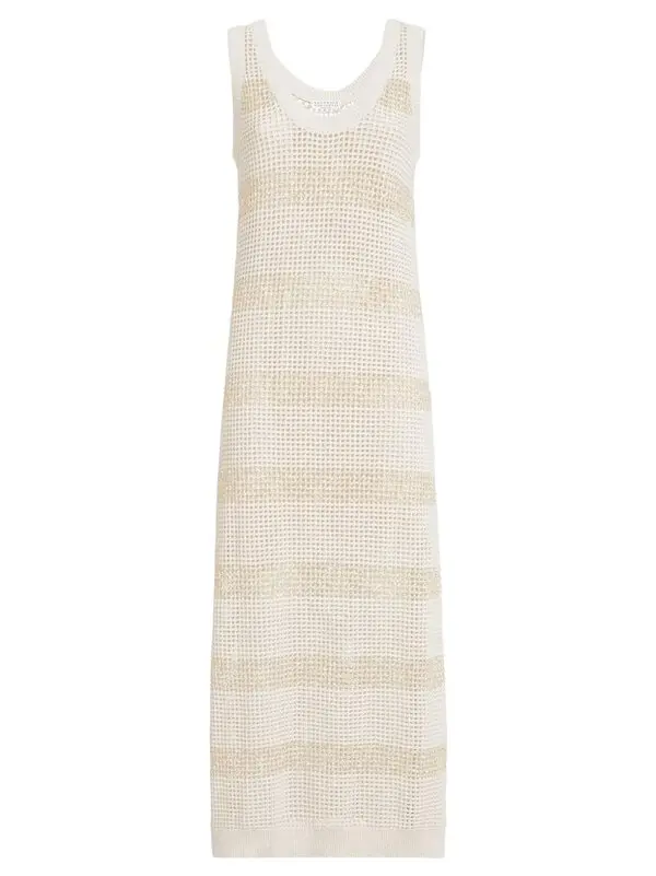 Brunello Cucinelli Sleeveless Scoop Neck Striped Cotton Dress - Multicolor