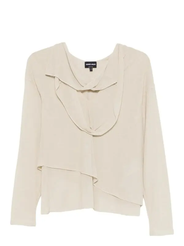 Giorgio Armani Draped V-neck Blouse - Cream