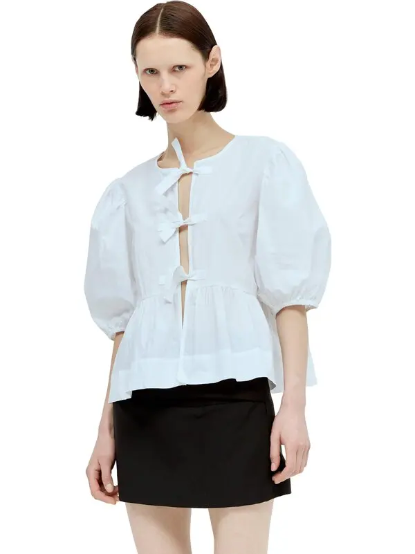 GANNI Cotton Poplin Peplum Blouse - White