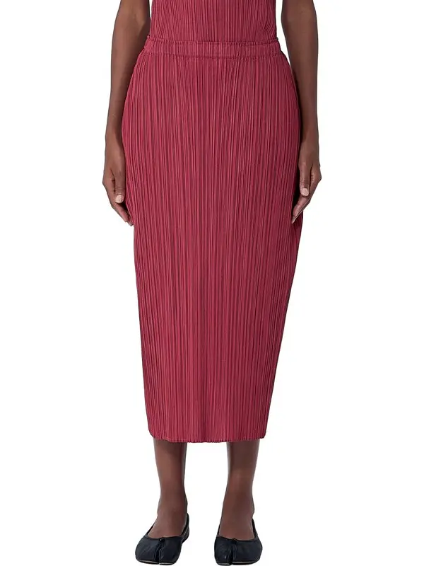 Issey Miyake Midi Pleated Skirt - Red