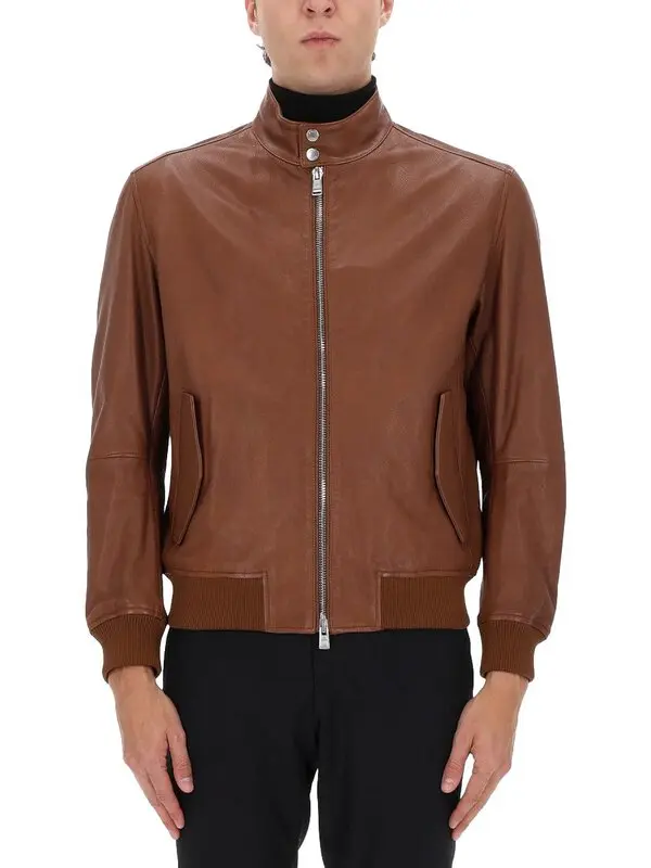 BOSS Leather Zip-up Jacket - Brown