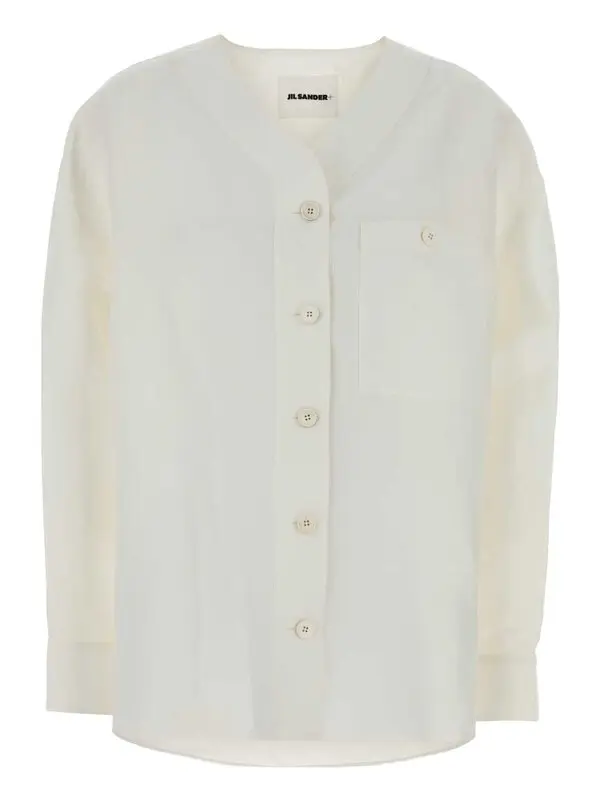 JIL SANDER Linen Blend Oversize Shirt - White