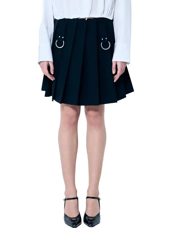Prada Pleated Wool Midi Skirt With Silver-tone Hardware - Blue