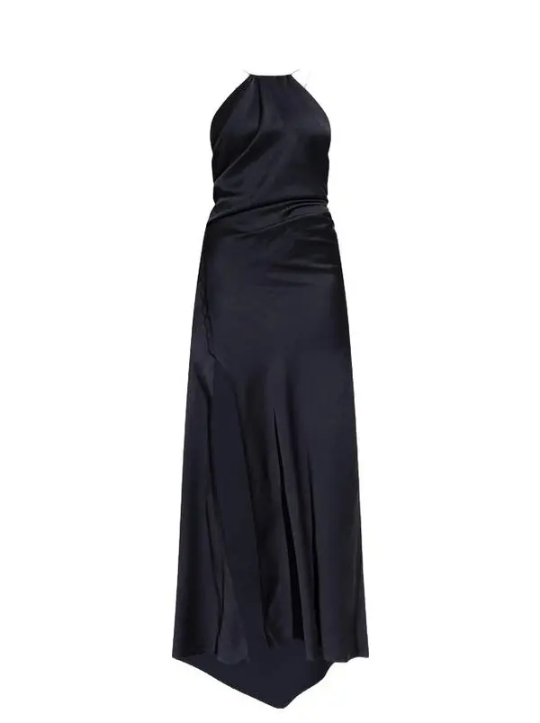 Victoria Beckham Chain Detail Halter Neck Draped Floor Length Sleeveless Gown - Blue
