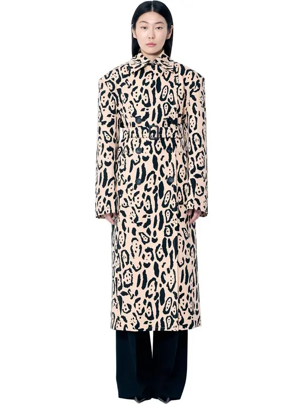 Sportmax Animal Print Cotton Trench Coat - Cream