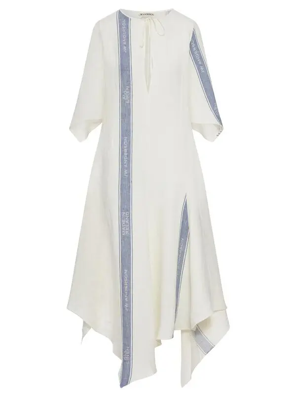 JW Anderson Linen Midi Dress With Logo Inserts - Multicolor