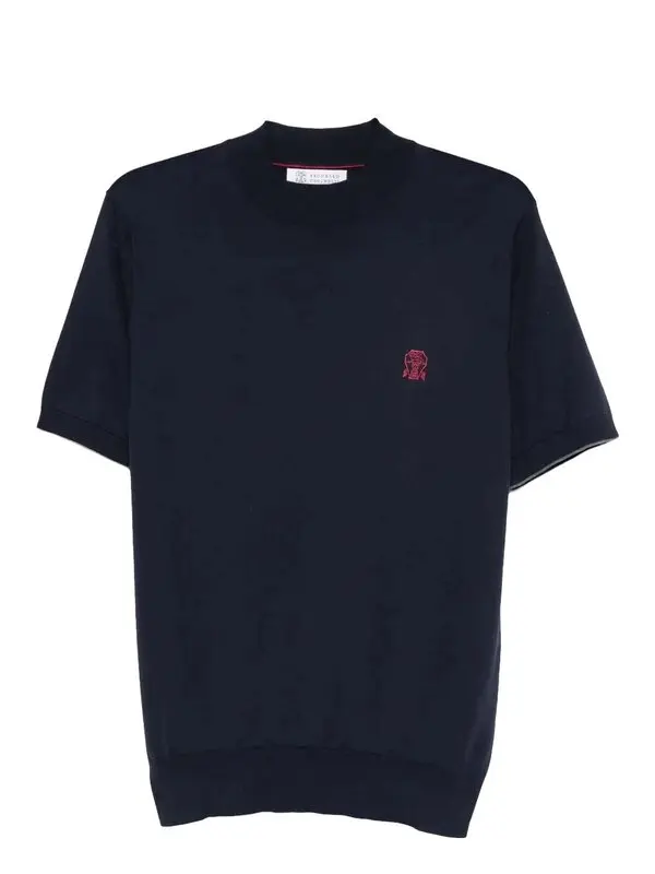 Brunello Cucinelli Mock Neck Short Sleeve Sweater - Multicolor
