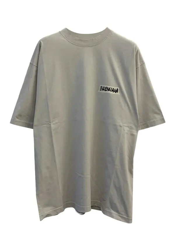 Balenciaga Grey Cotton Logo Detail Crew Neck T-shirt - Gray