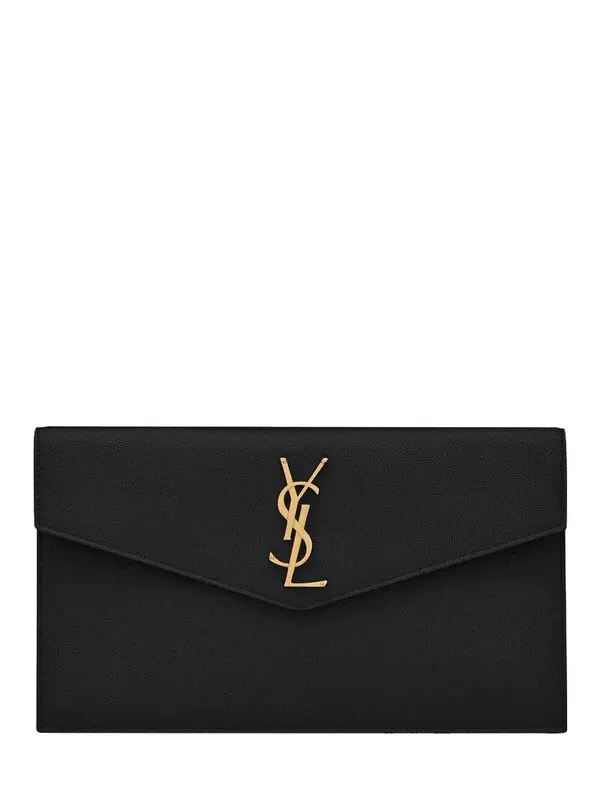 Saint Laurent Uptown Clutch In Grain De Poudre Embossed Leather - Black