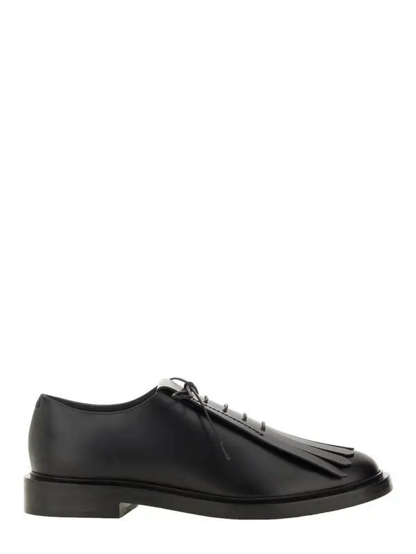 Max Mara Leather Derby Shoes With Fringe Detail - Black