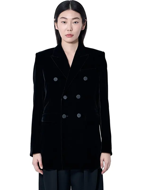 Saint Laurent Double-breasted Velvet Blazer - Black