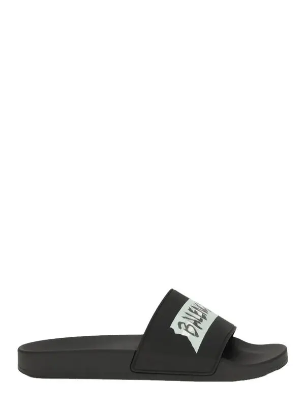 Balenciaga Logo Print Slip-on Flat Sandals - Black
