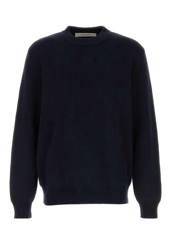 GOLDEN GOOSE Dark Stretch Cotton Blend Crew Neck Sweater - Blue