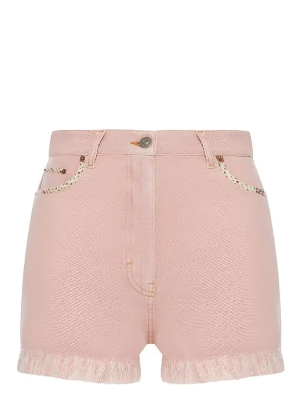 Valentino Garavani Cotton Denim Shorts With Fringed Hem - Pink