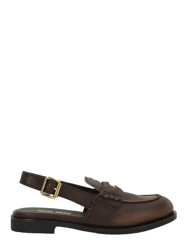 Miu Miu Embossed Logo Detail Loafers - Brown