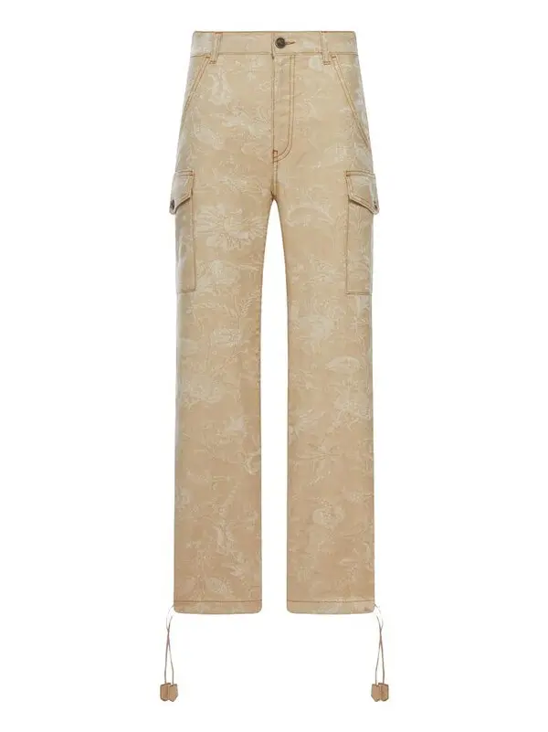 Etro Jacquard Cargo Trousers With Floral Pattern - Cream