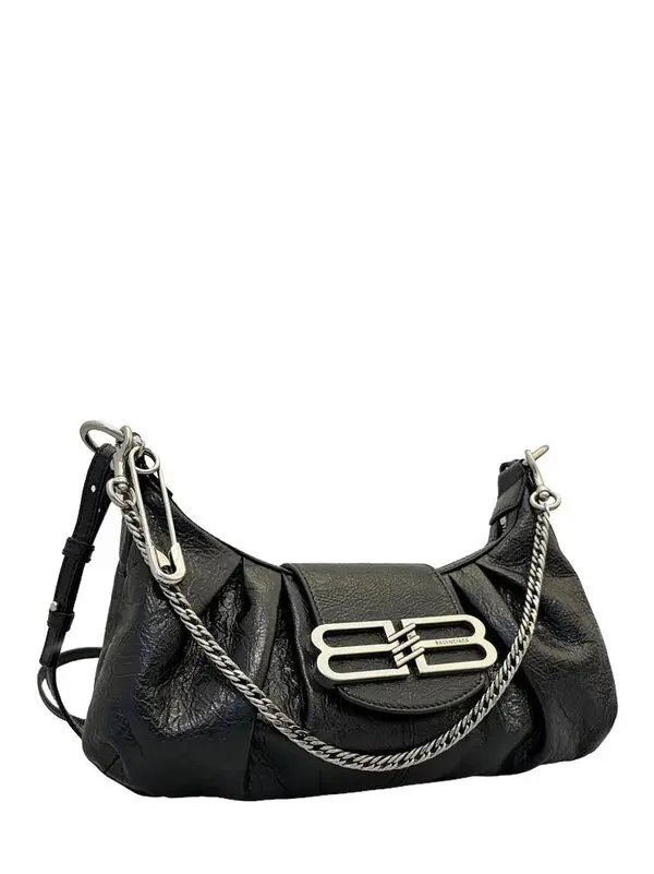 Balenciaga Lambskin Gathered Shoulder Bag With Silver-tone Hardware - Black