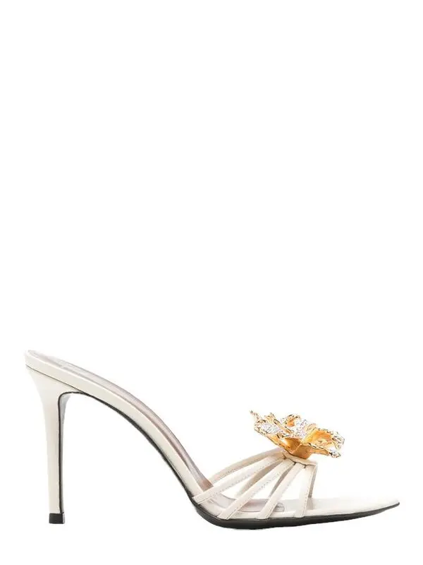 GIUSEPPE ZANOTTI Open Toe Stiletto Heel Sandals With Floral Detail - Cream