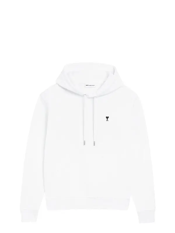 Ami Logo Detail Cotton Hoodie - White