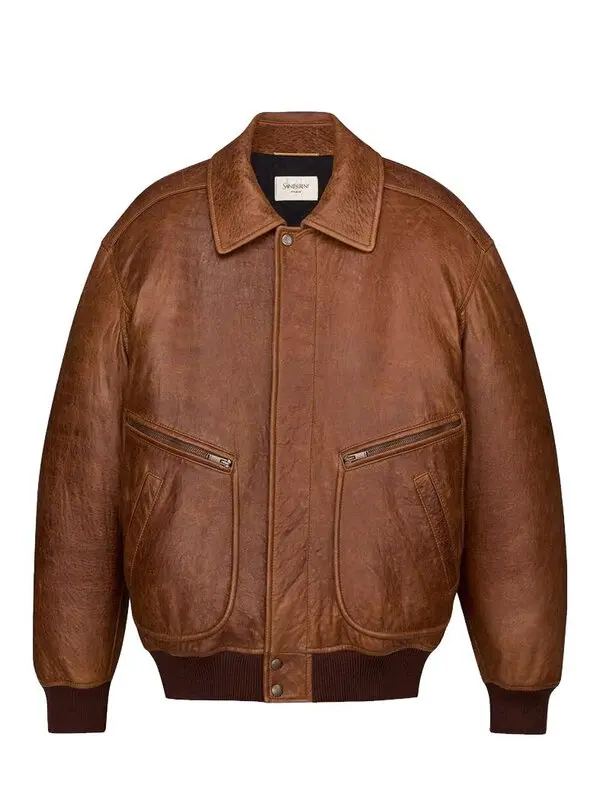 Saint Laurent Padded Bomber Jacket In Glossy Hammered Lambskin - Multicolor