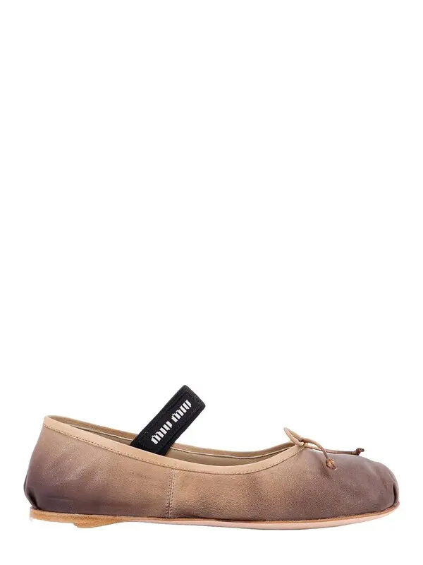 Miu Miu Leather Ballerinas With Logo Elastic Band - Multicolor
