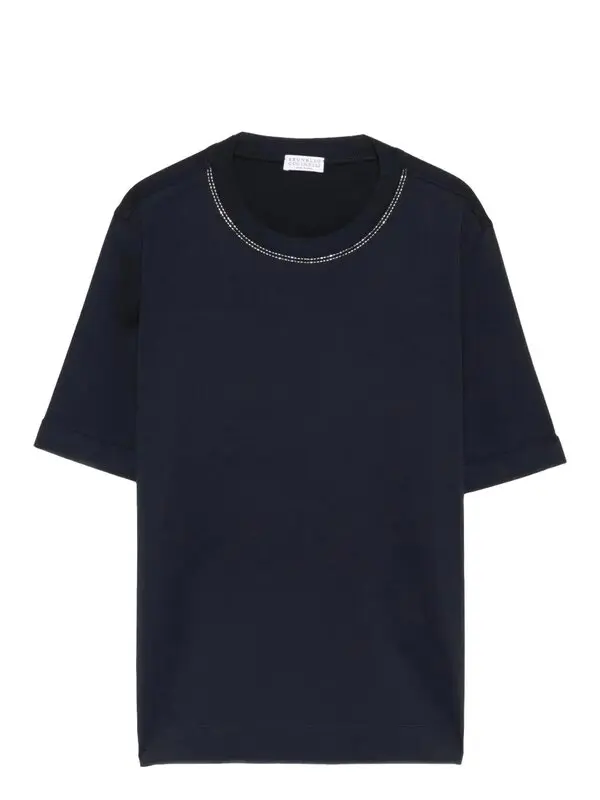 Brunello Cucinelli Cotton T-shirt With Embellished Neckline - Multicolor