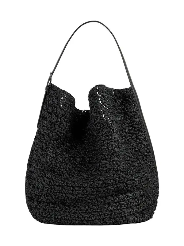 TOTEME Raffia Shoulder Bag With Buckle Detail - Black