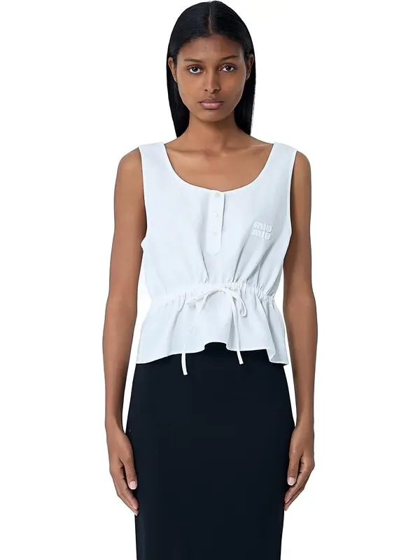 Miu Miu Logo Motif Drawstring Top - White